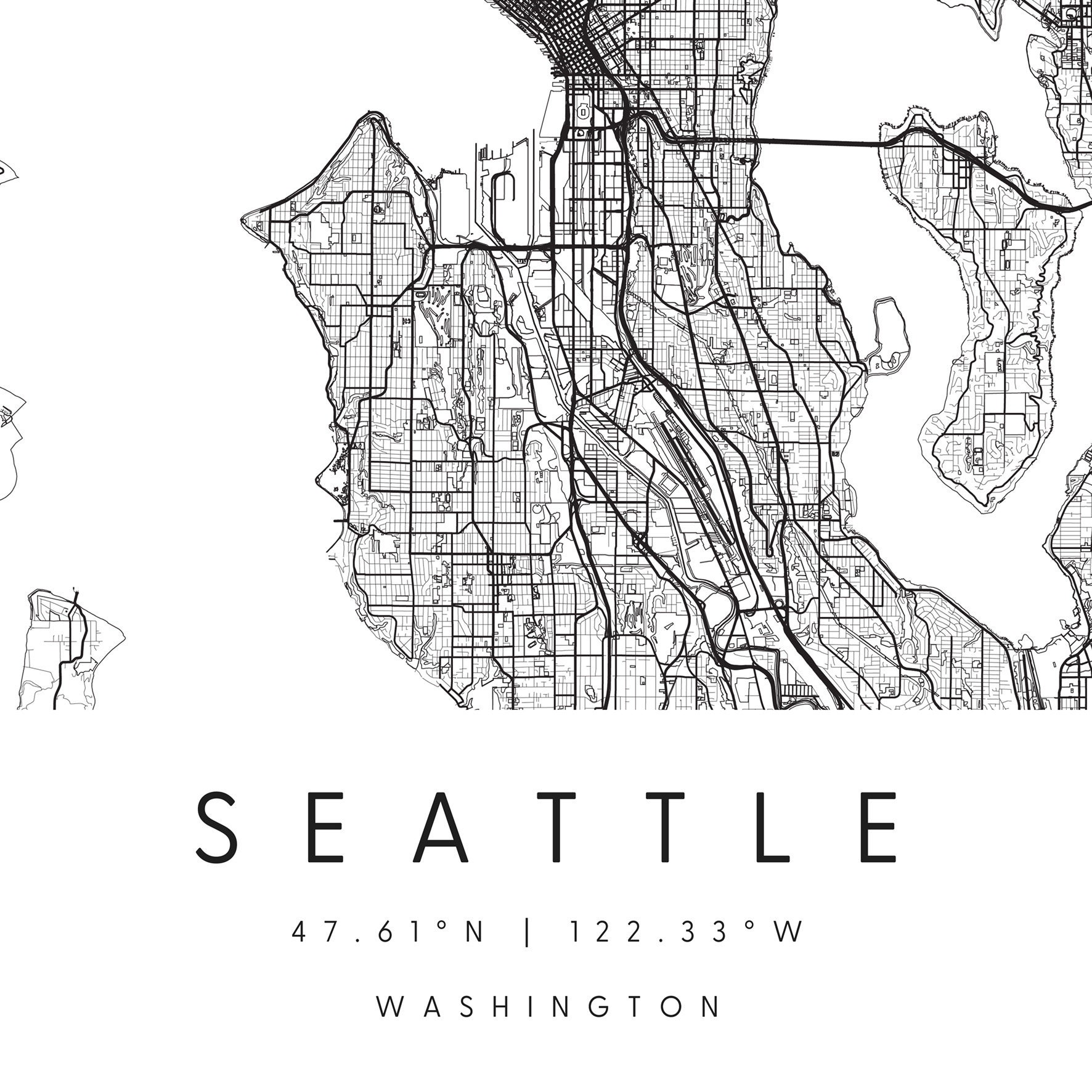 Seattle Washington Digital Art Map Digital Print Poster - Etsy