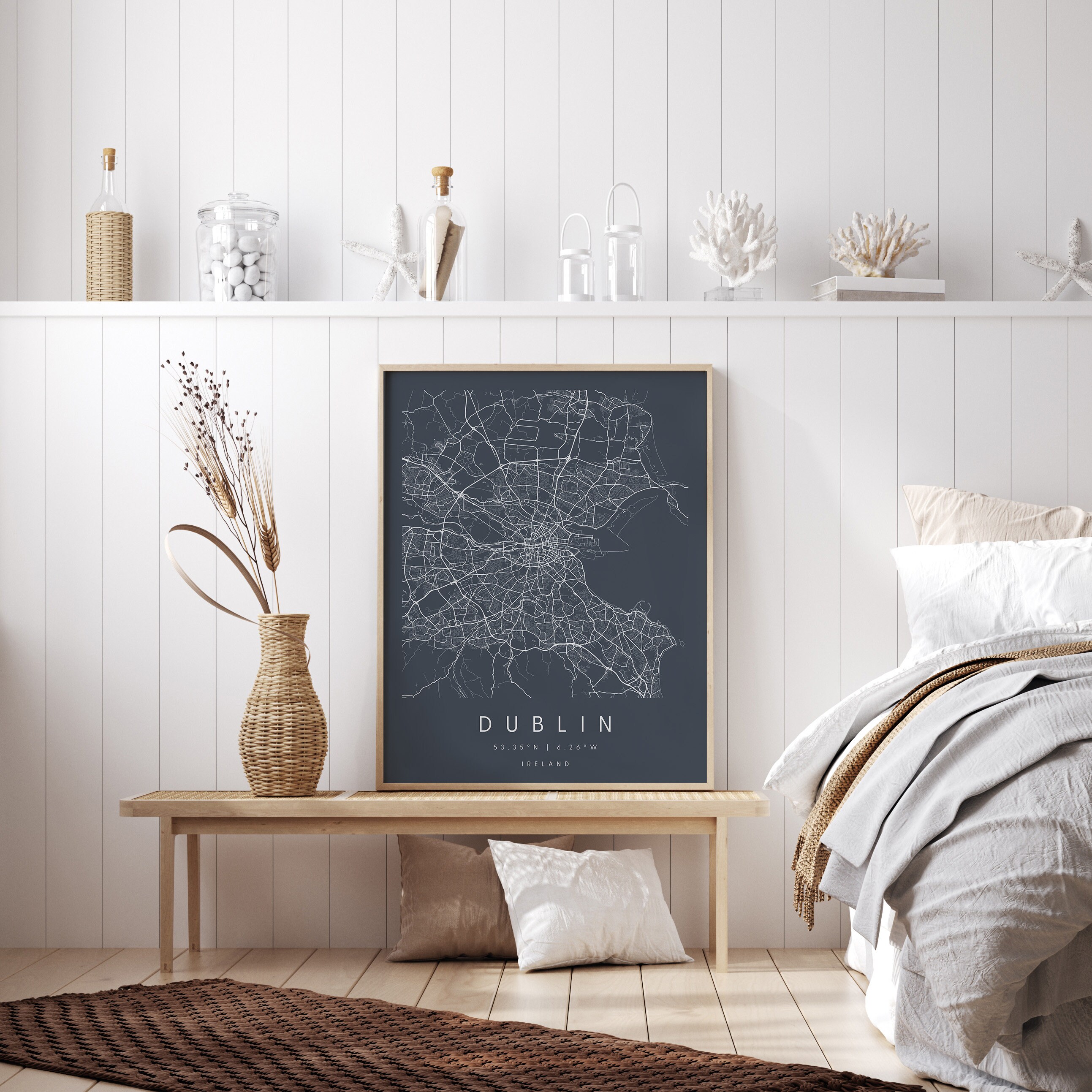 Dublin Ireland, Digital Art Map, Digital Print Poster, Neutral Navy and ...