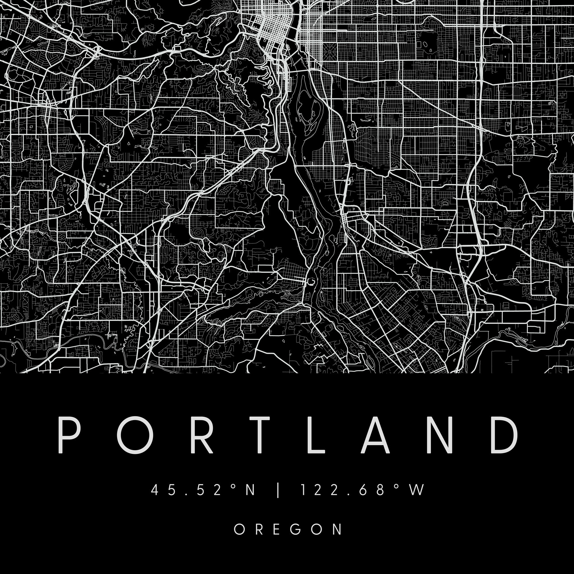 Portland Oregon, Digital Art Map, Digital Print Poster, Black and White ...