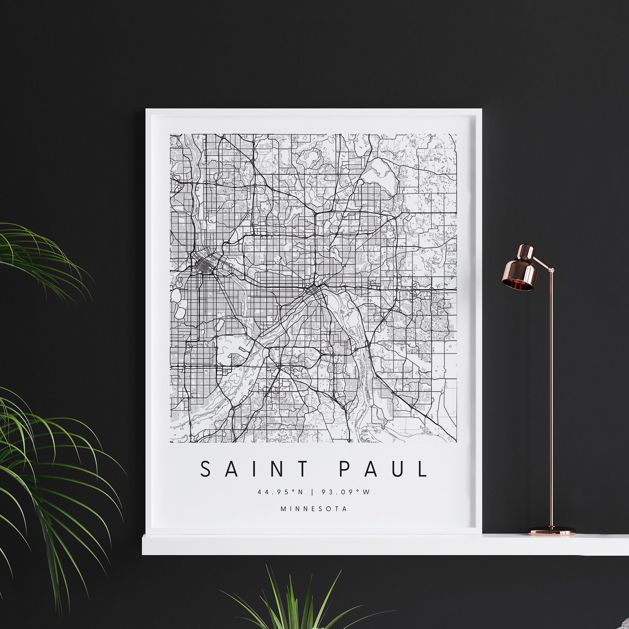 Saint Paul Minnesota, Digital Art Map, Digital Print Poster, Black and ...