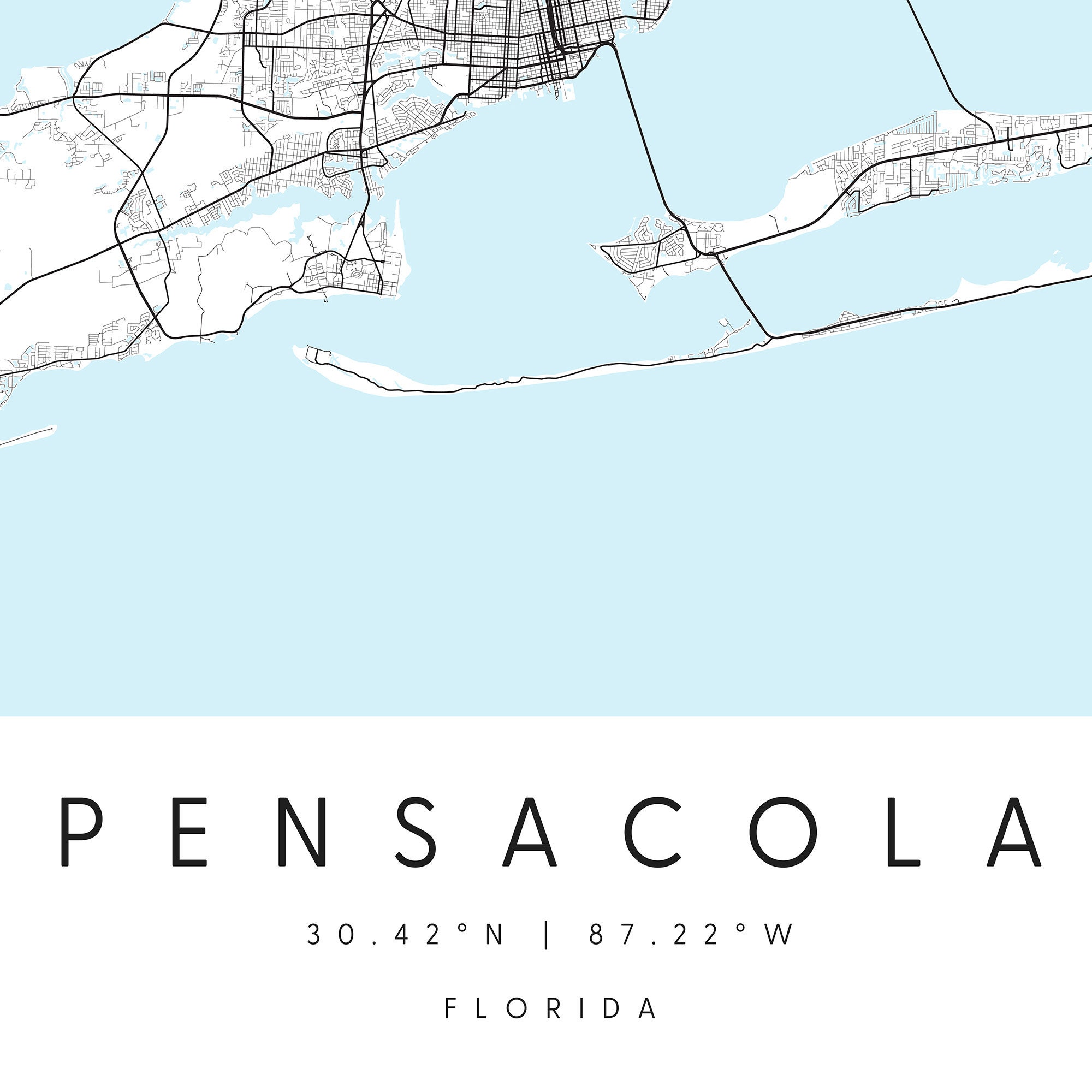 Pensacola Florida Digital Art Map Digital Print Poster Blue - Etsy