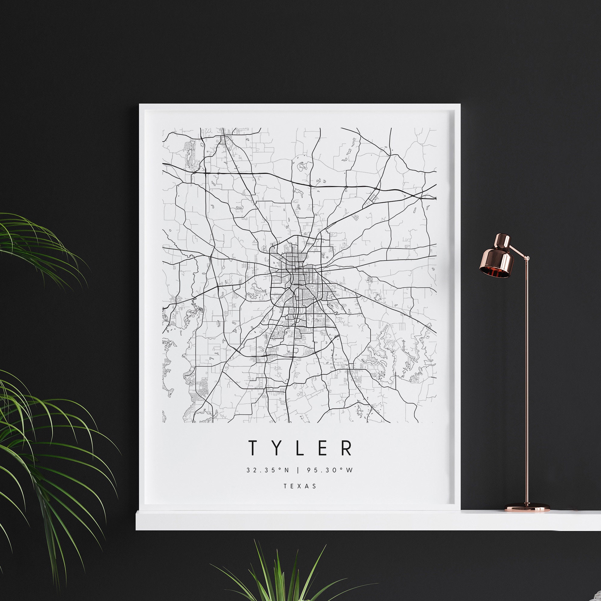 Tyler Texas Digital Art Map Digital Print Poster Black and - Etsy