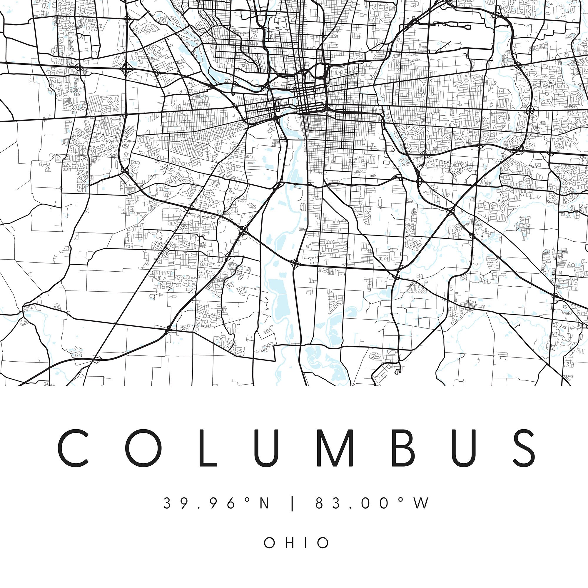 Columbus Ohio Digital Art Map Digital Print Poster Blue and - Etsy