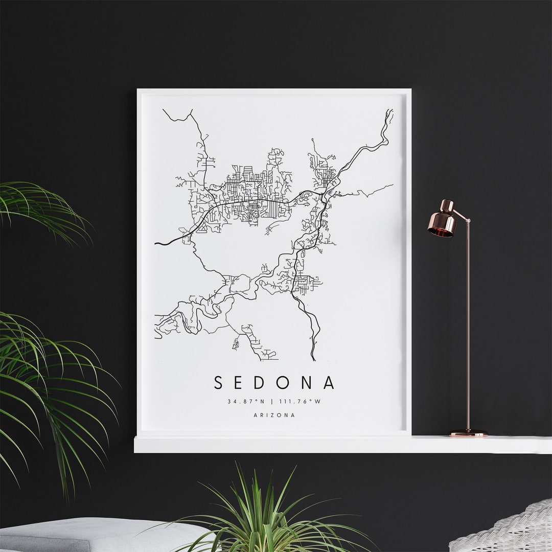 Sedona Texas, Digital Art Map, Digital Print Poster, Black and White ...