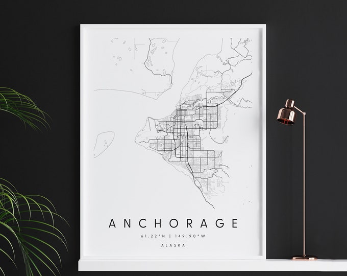 Anchorage Map, Anchorage, Alaska, City Map, Circle Map, Anchorage Print ...