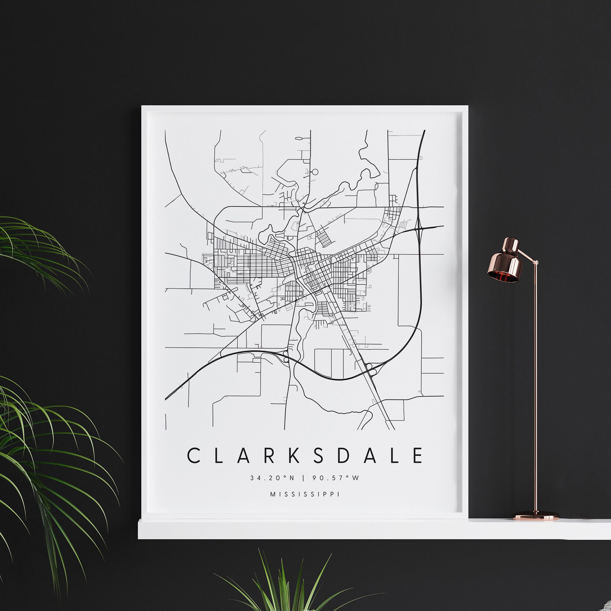 Clarksdale Mississippi, Digital Art Map, Digital Print Poster, Black ...