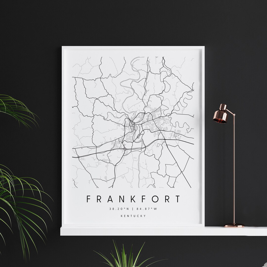 Frankfort Kentucky, Digital Art Map, Digital Print Poster, Black and ...