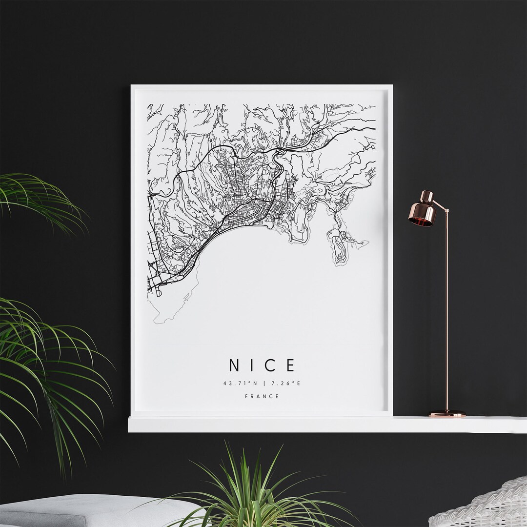 Niza Francia, Mapa de arte digital, Póster impreso digital, Mapa de la ...