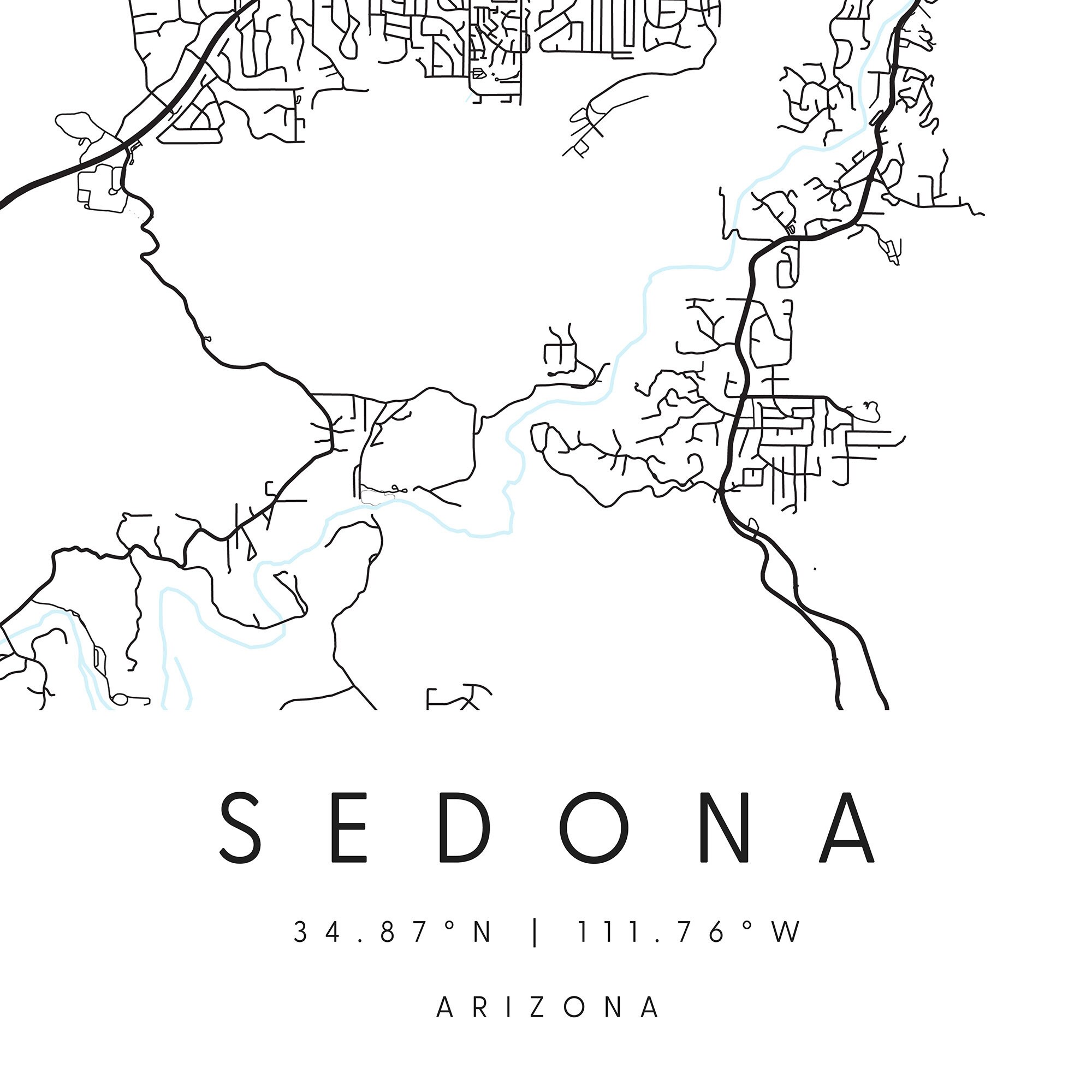 Sedona Texas, Digital Art Map, Digital Print Poster, Blue and White ...