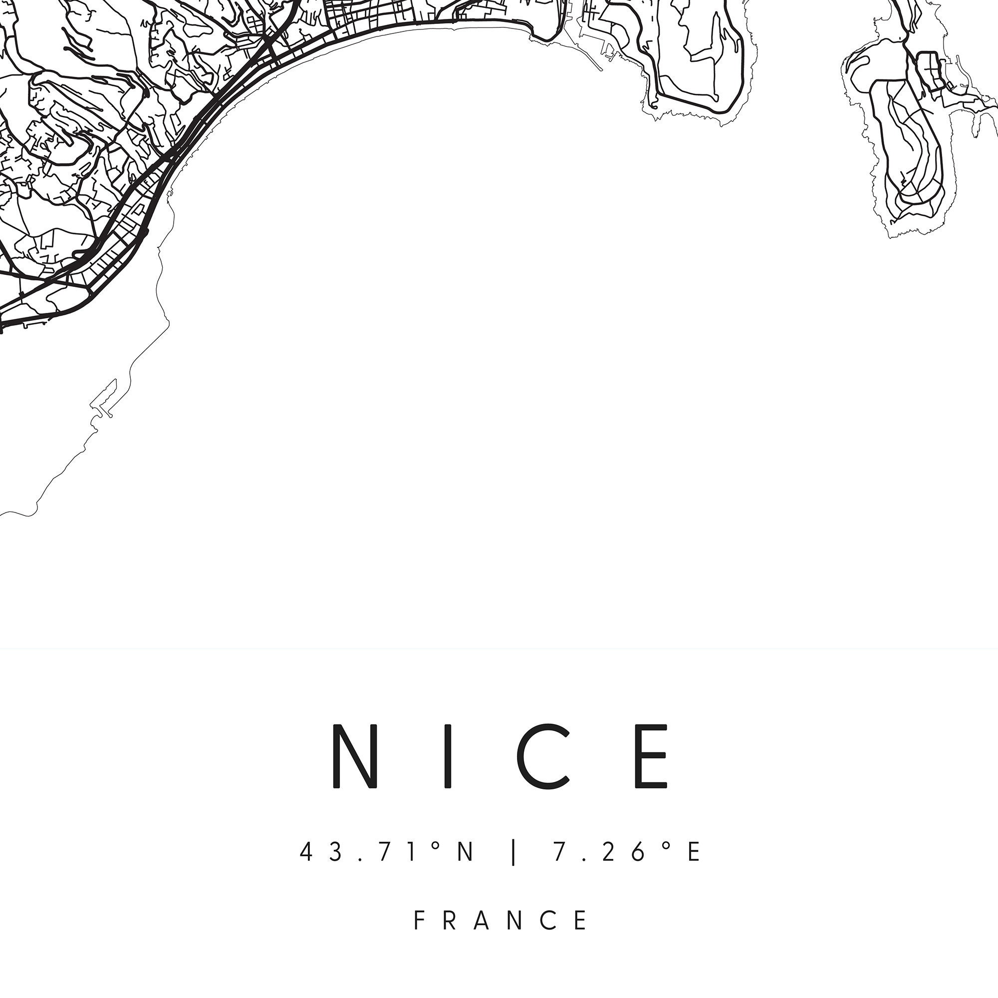 Niza Francia, Mapa de arte digital, Póster impreso digital, Mapa de la ...
