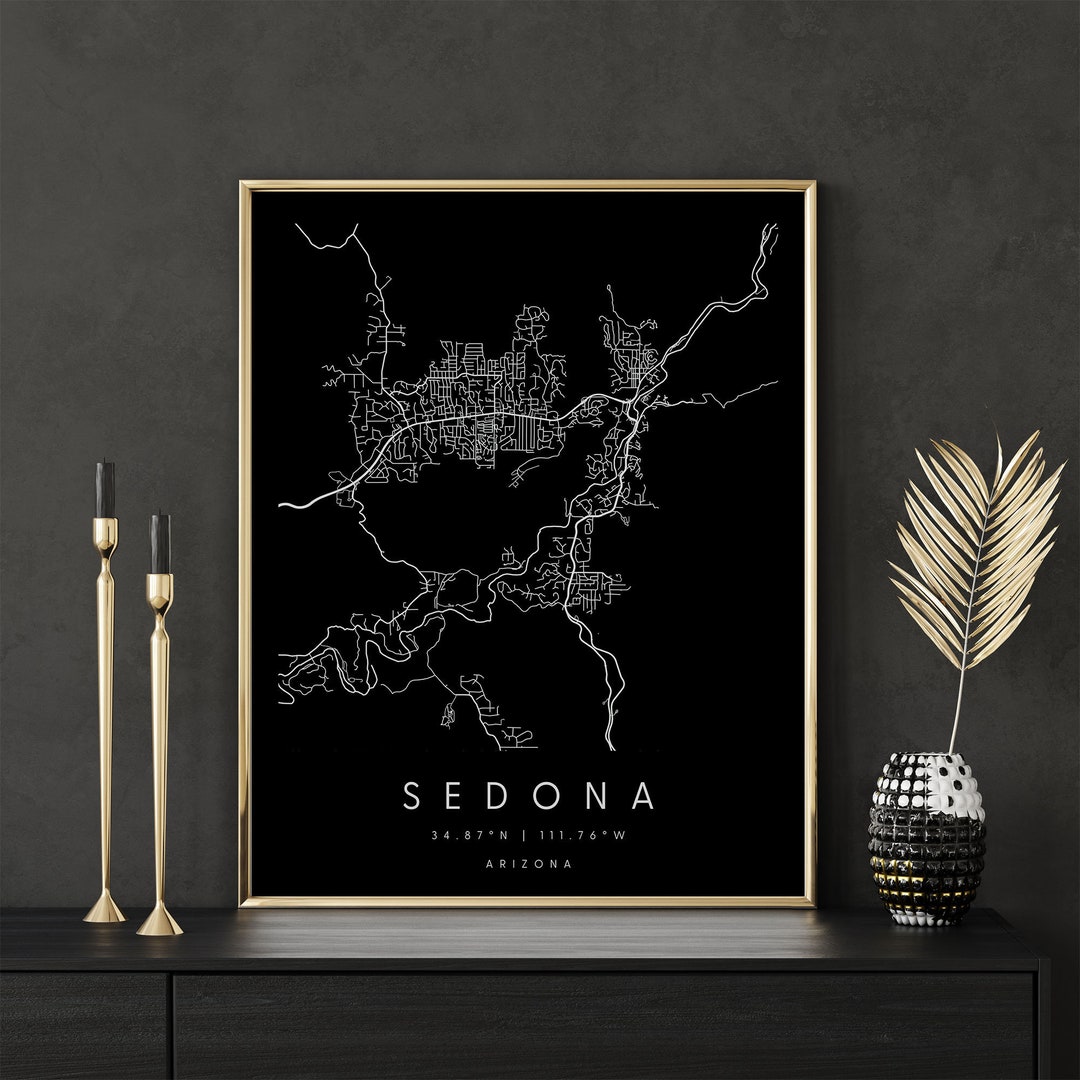 Sedona Texas, Digital Art Map, Digital Print Poster, Black and White ...