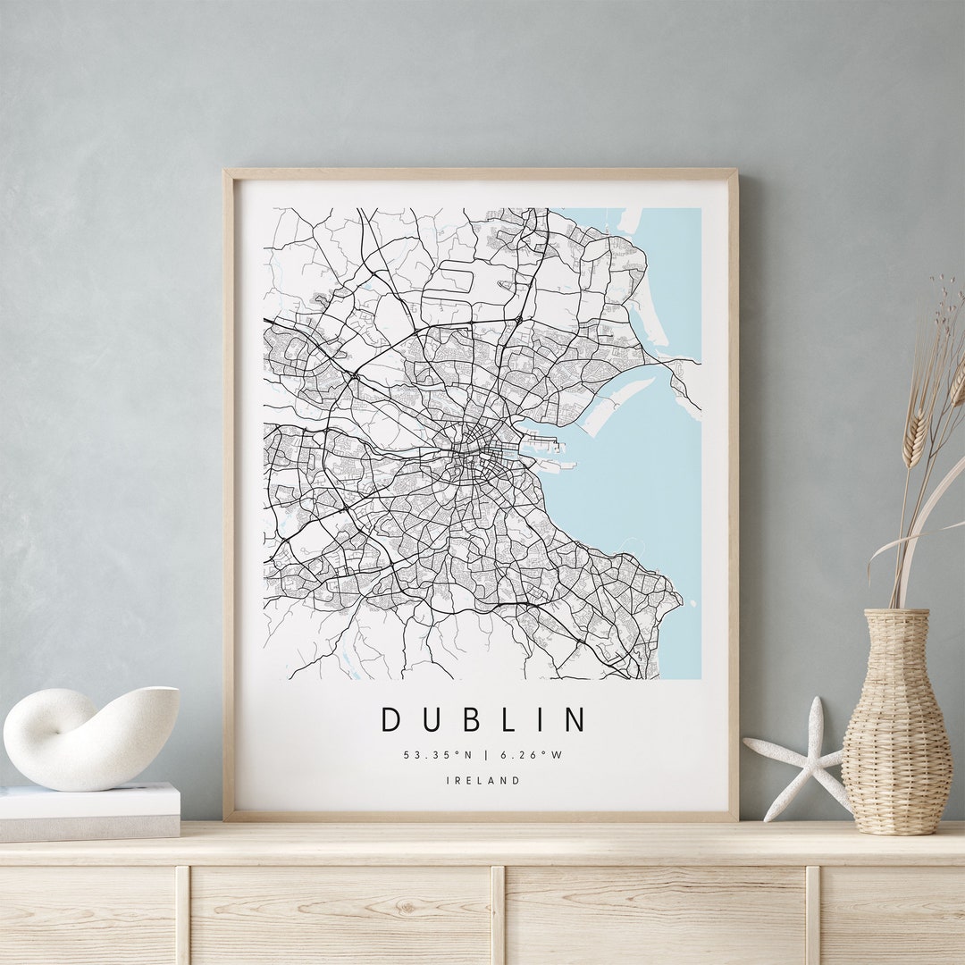 Dublin Ireland, Printable City Map, Blue & White Wall Art, Modern Map ...
