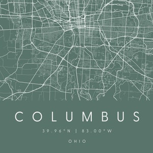 Columbus Ohio, Digital Art Map, Digital Print Poster, Green and White ...