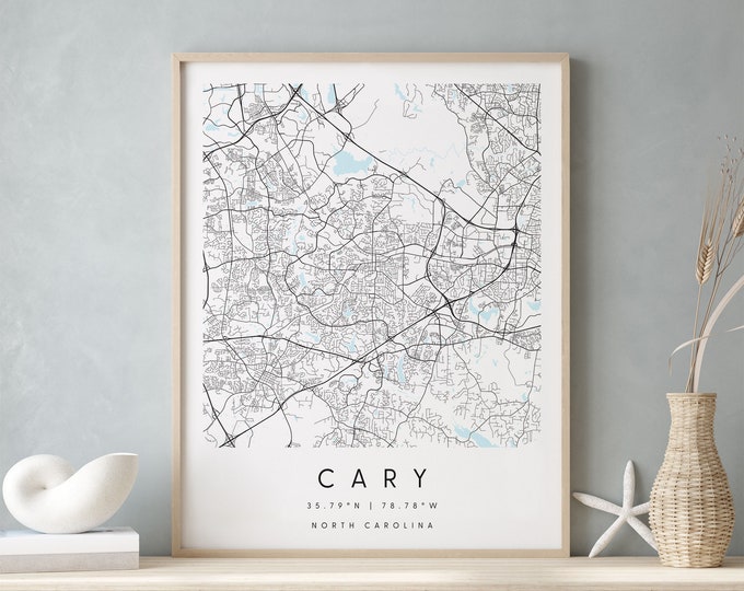 Cary Map, Cary, North Carolina, City Map, Home Town Map, Cary Print ...