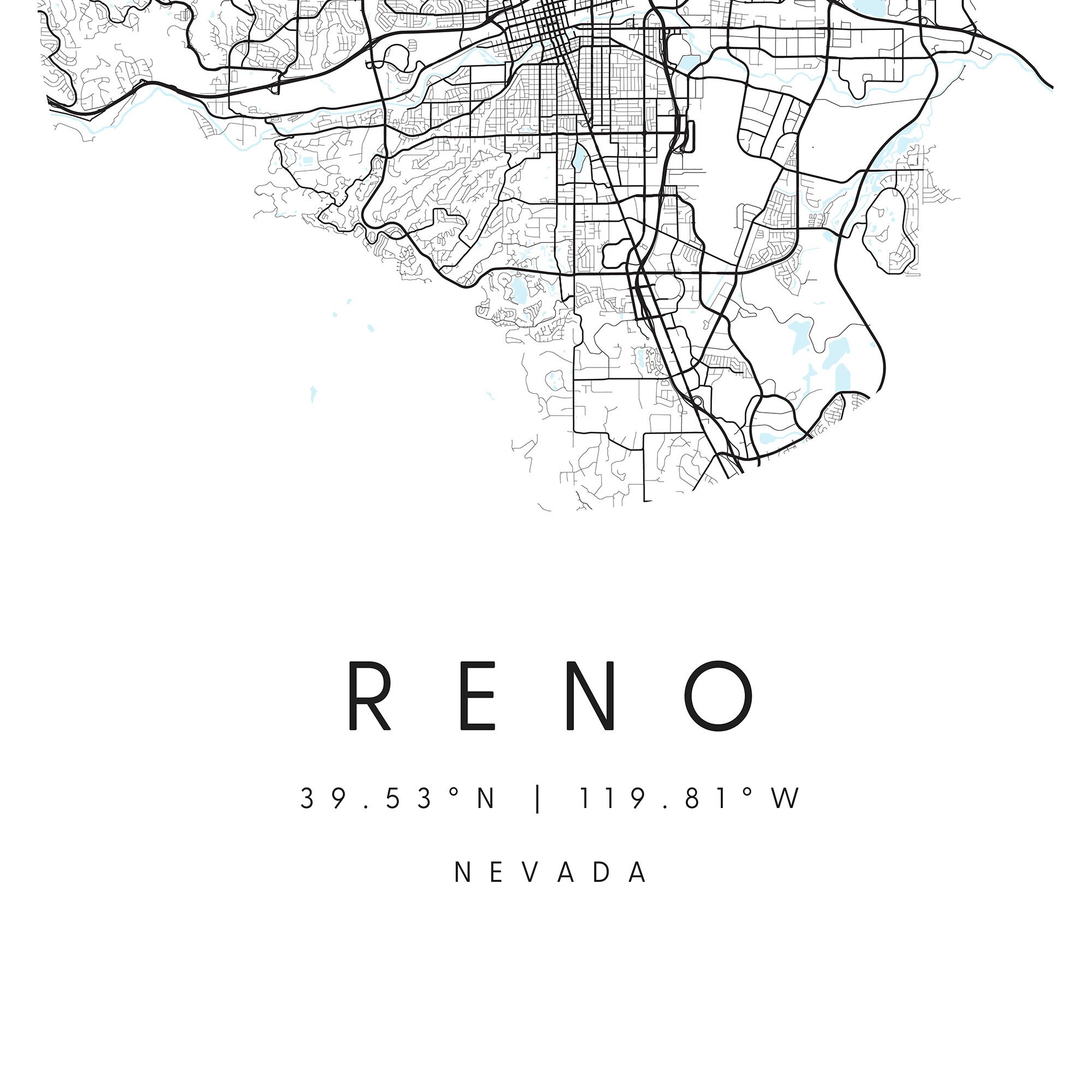 Reno Nevada Digital Art Map Digital Print Poster Blue and - Etsy