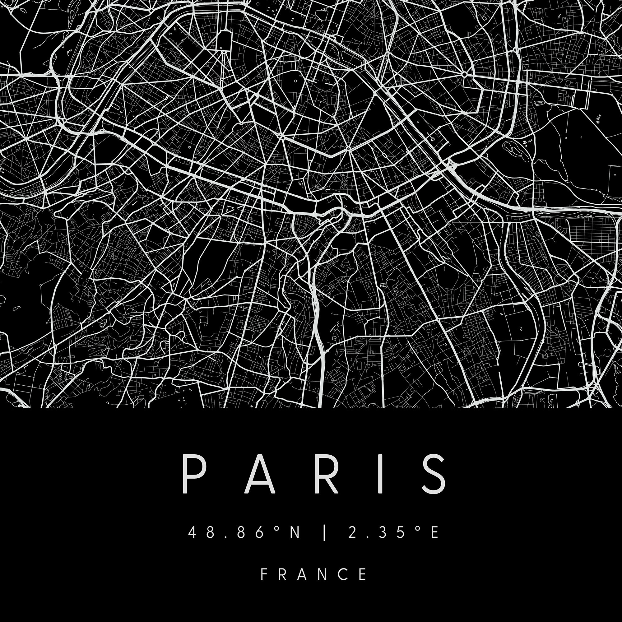 Paris France, Digital Art Map, Digital Print Poster, Black and White ...