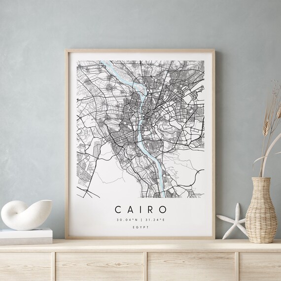 Cairo Egypt Digital Art Map Digital Print Poster Blue and - Etsy