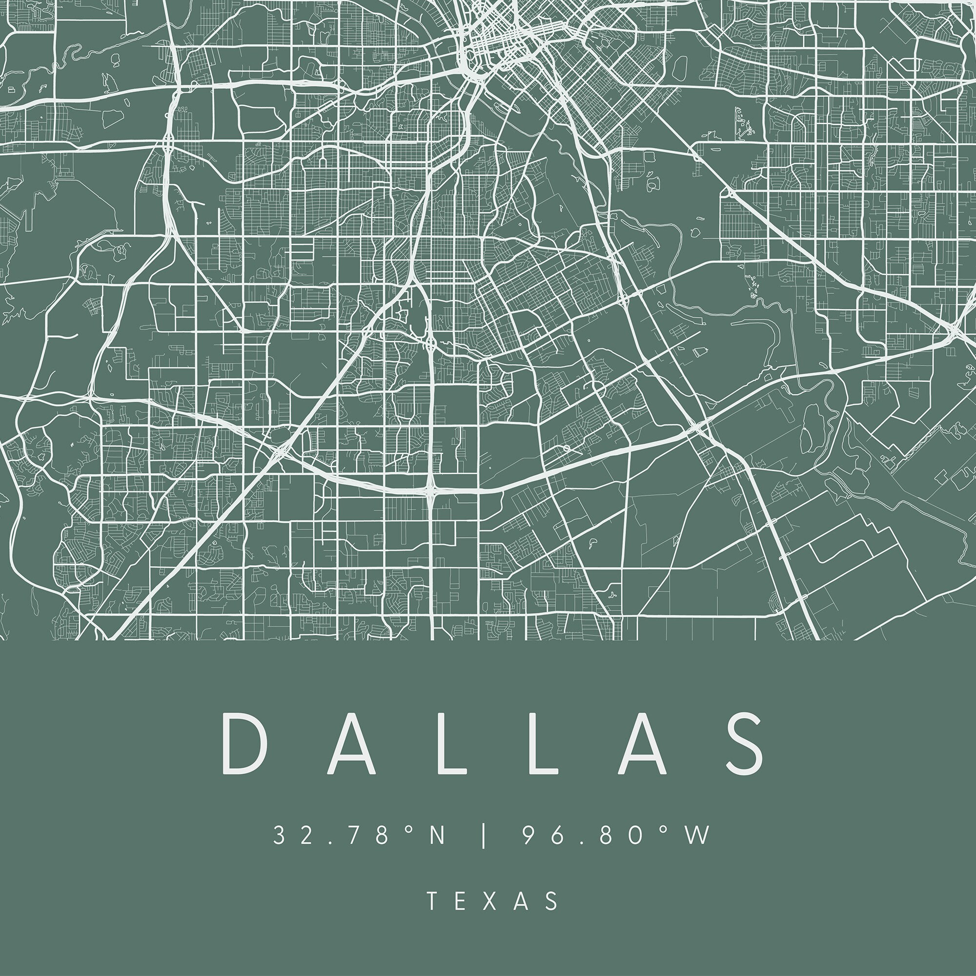 Dallas Texas Digital Art Map Digital Print Poster Green and - Etsy