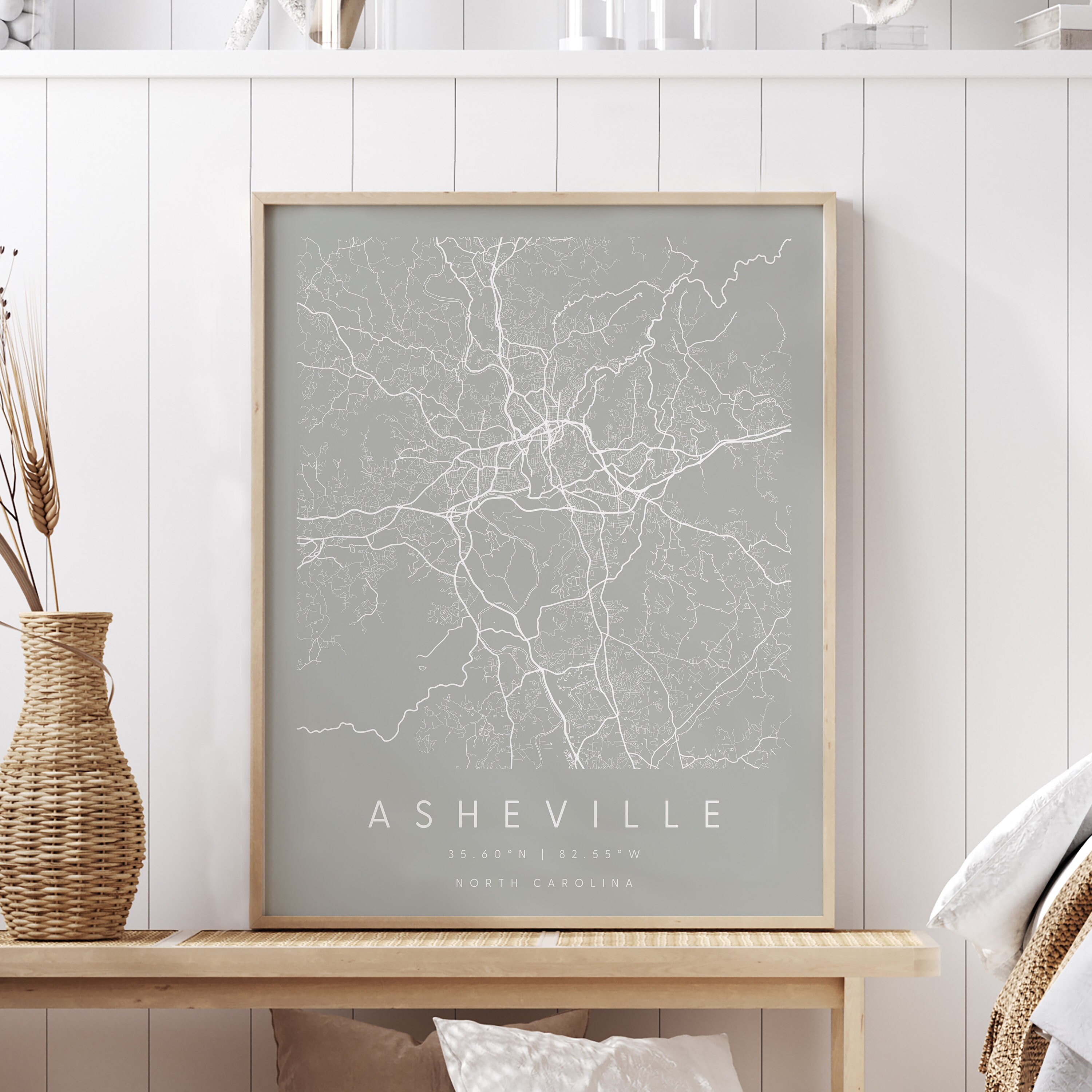 Asheville North Carolina, Digital Art Map, Digital Print Poster, Gray ...
