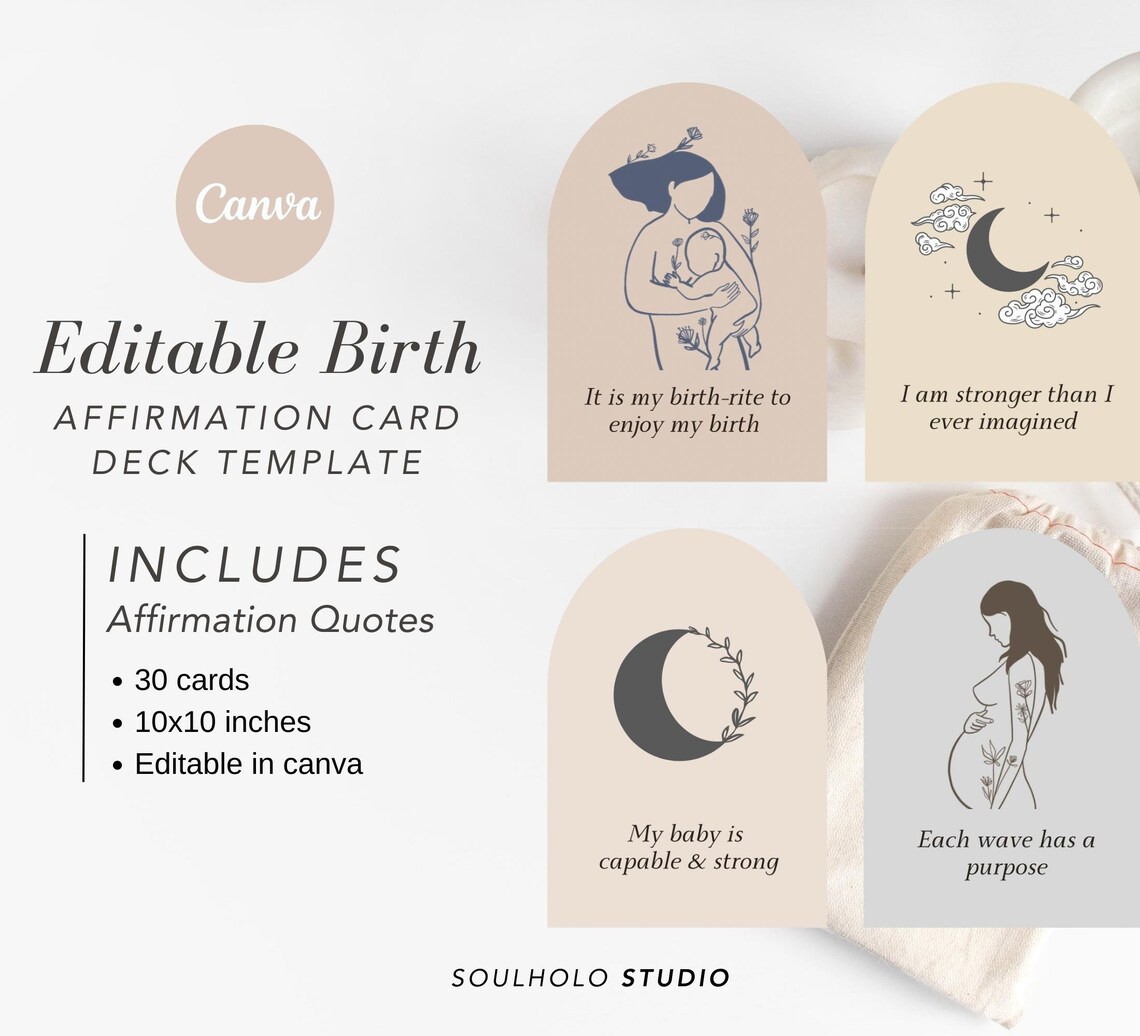 30 Editable Birth Affirmation Cards, Positive Affirmations for Labor ...