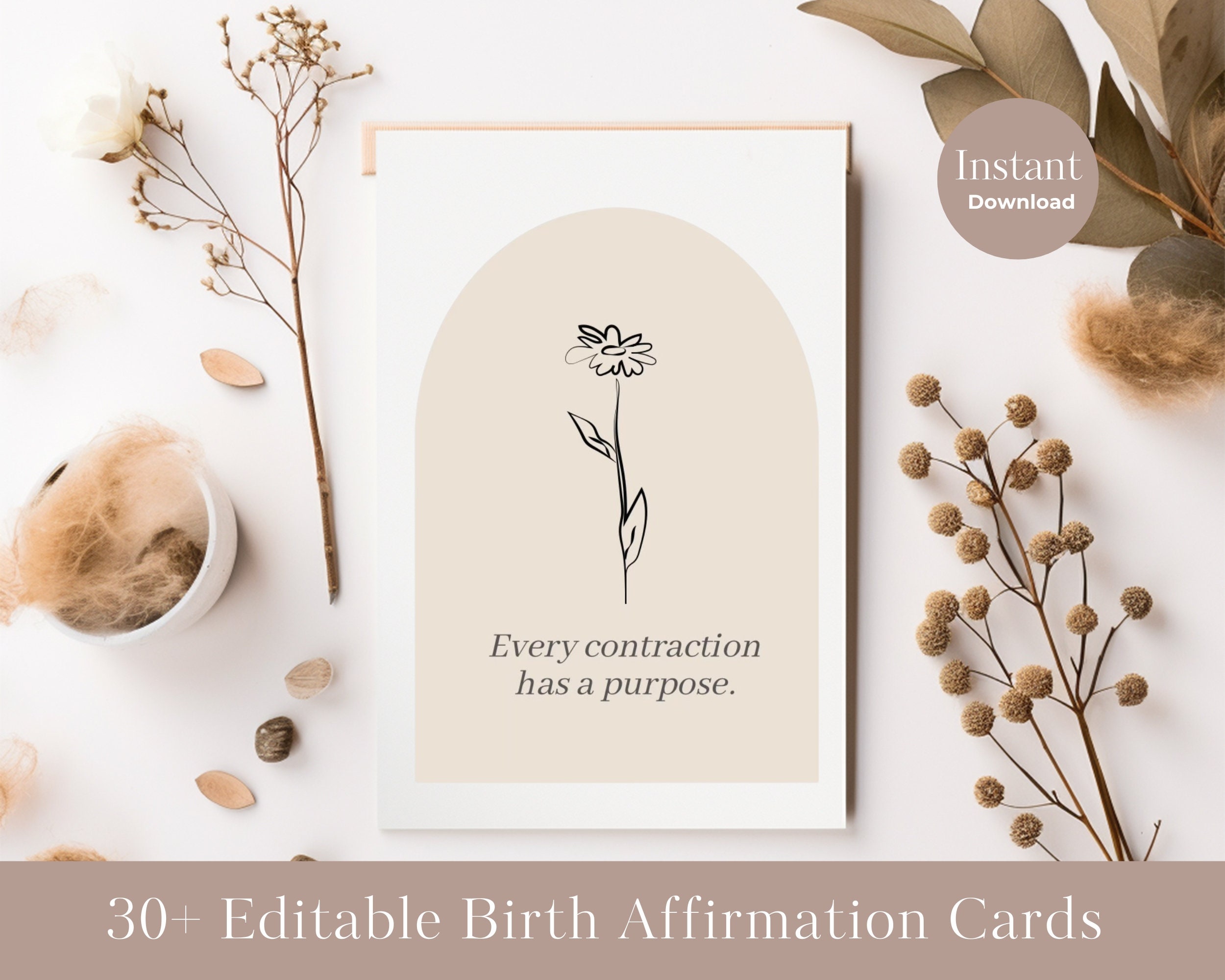30 Editable Childbirth Affirmation Card, Customizable Birth Mantras ...