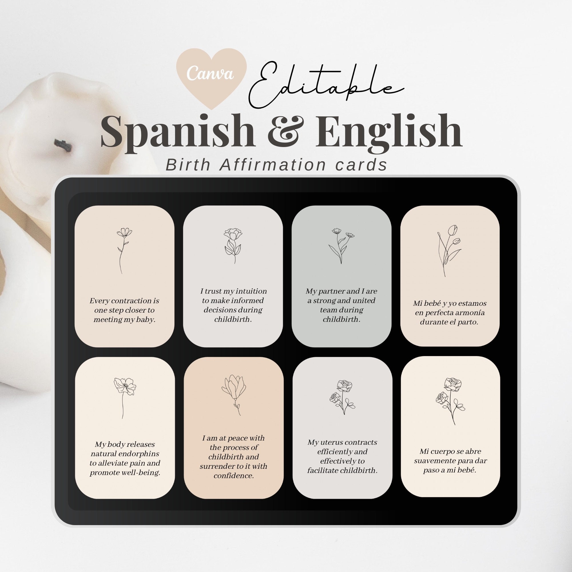 40+ Affirmation Cards for Labor in Spanish and English, Uplifting Labor ...