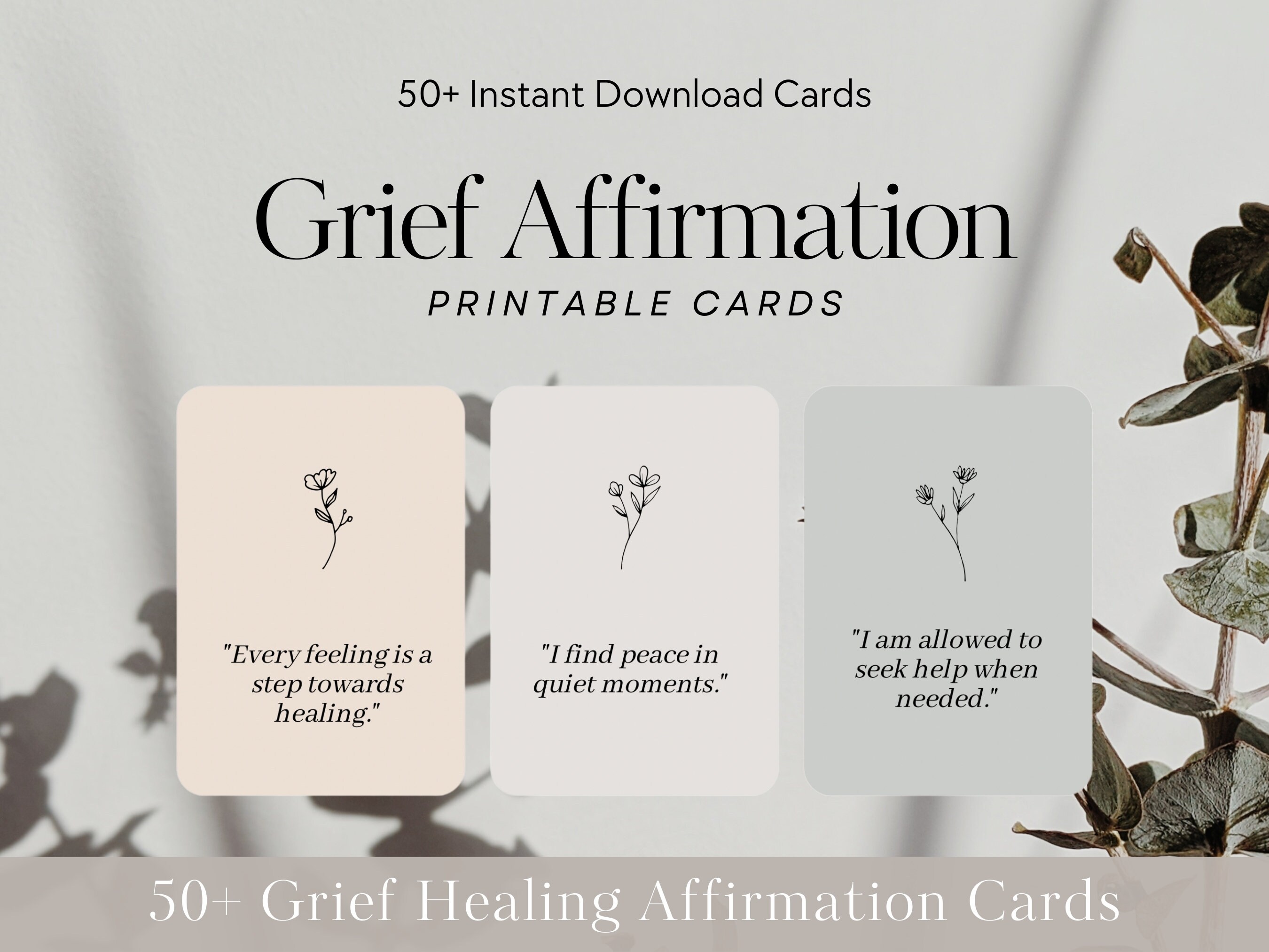 50+ Grief Affirmation Card for Loss, Printable Comfort Cards, Healing ...