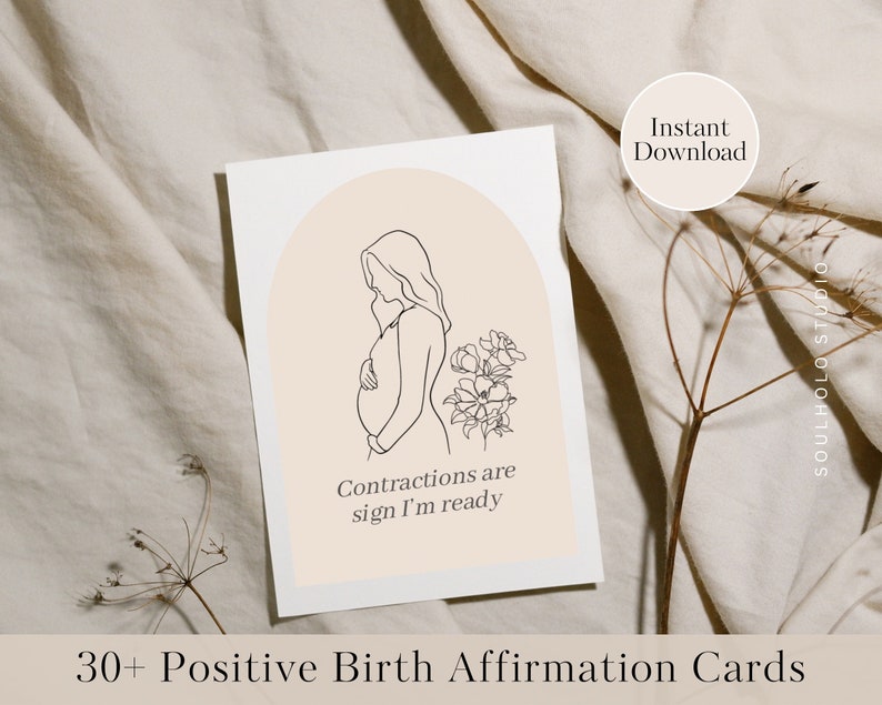 Set of 36 Positive Birth Affirmation Printable Cards | Positive Birth Quote | Pregnancy Line Art ...