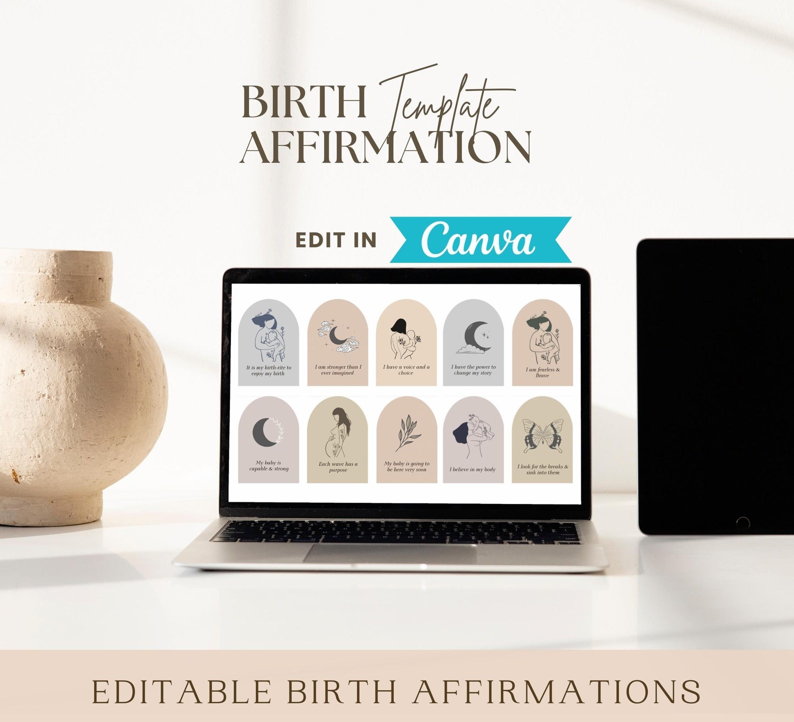 30 Editable Birth Affirmation Cards, Digital Labor Affirmations, Baby ...