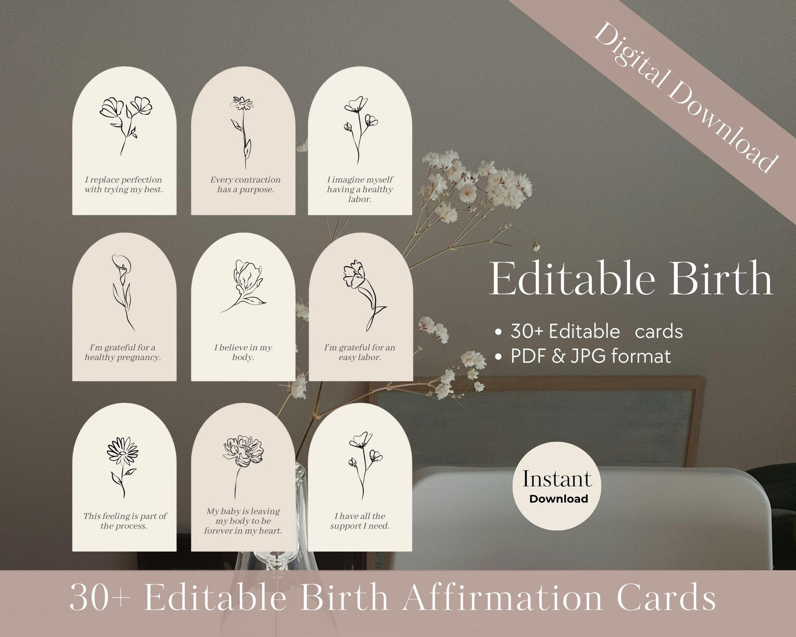 30+ Editable Childbirth Affirmation Card, Customizable Birth Mantras ...