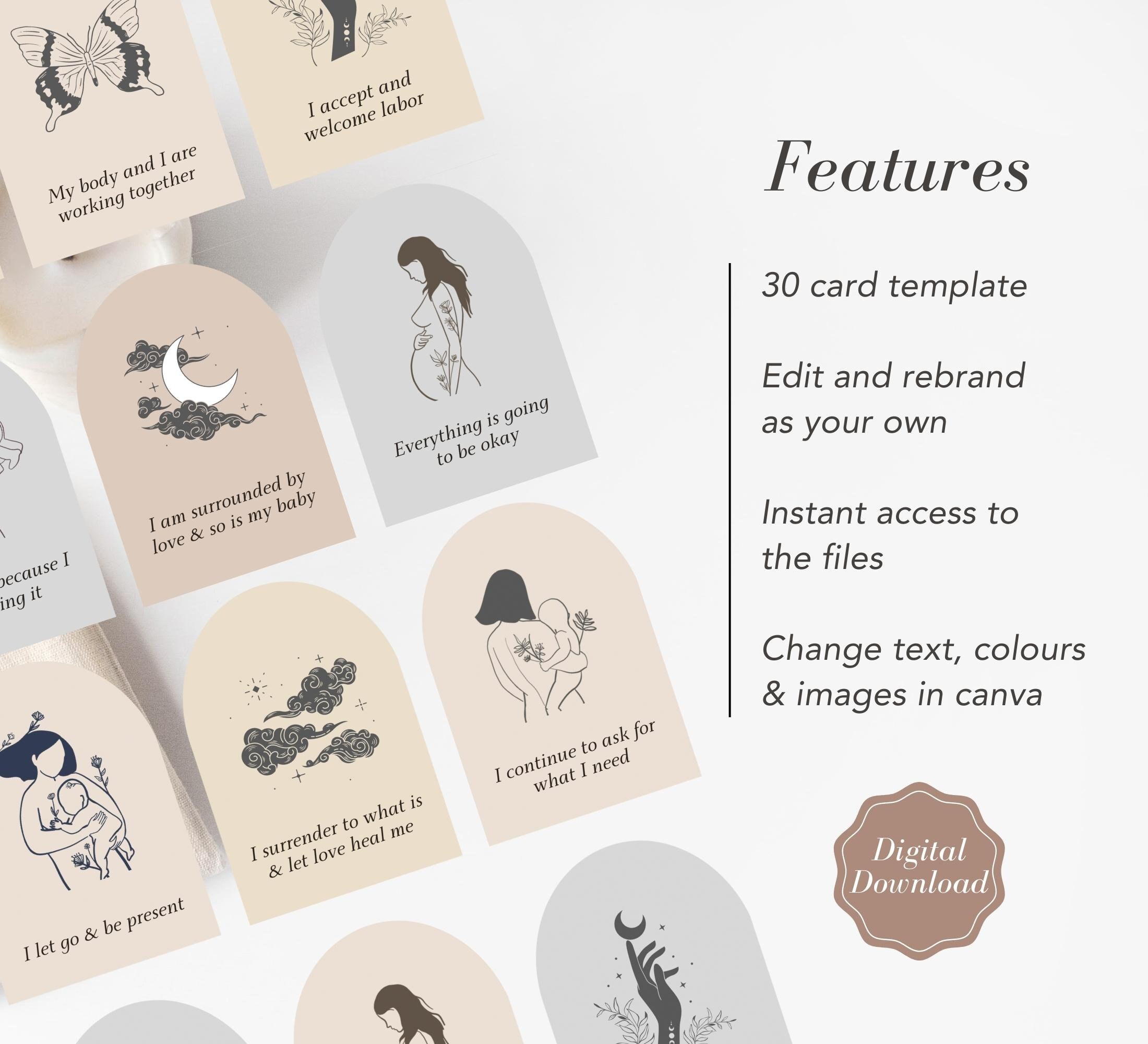 30 Editable Birth Affirmation Cards, Positive Affirmations for Labor ...