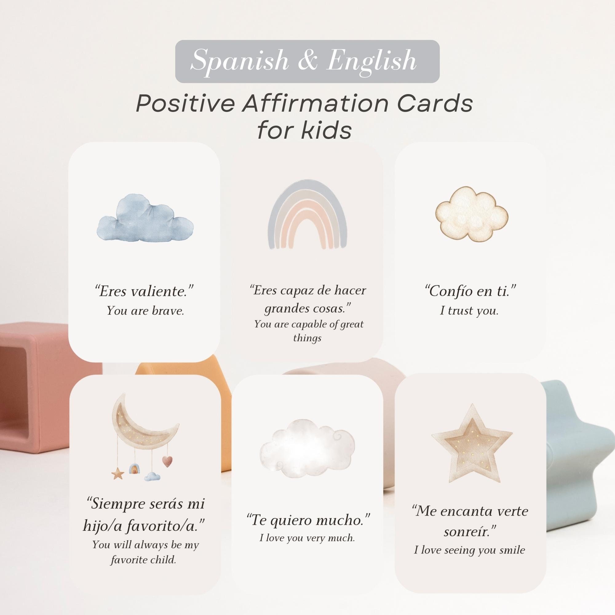 30 Bilingual Affirmations for Kids, Spanish English Affirmation Cards ...