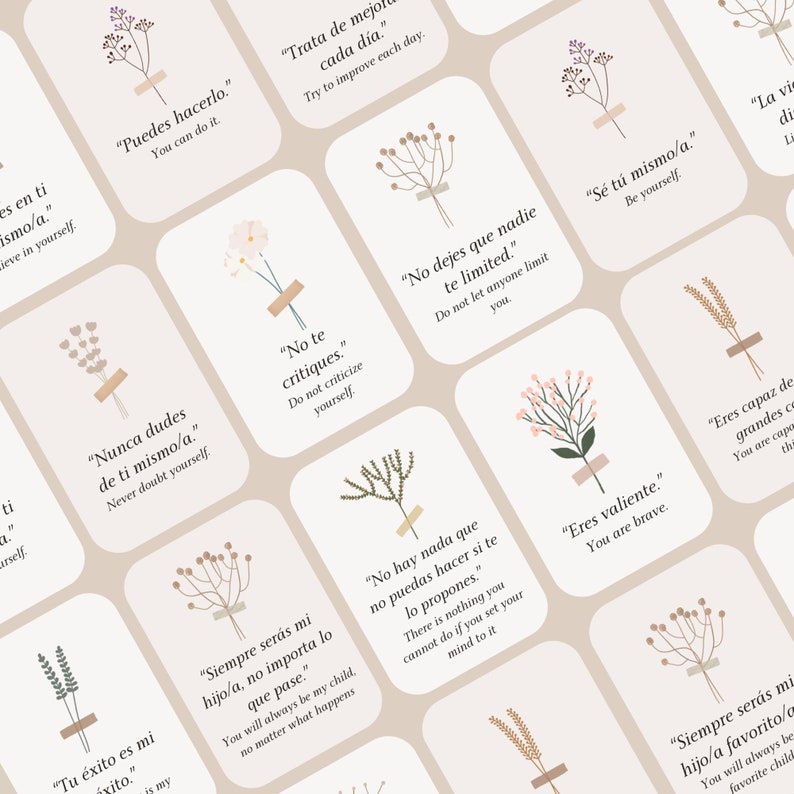 30 Bilingual Affirmation Cards for Kids, Spanish English Printable ...