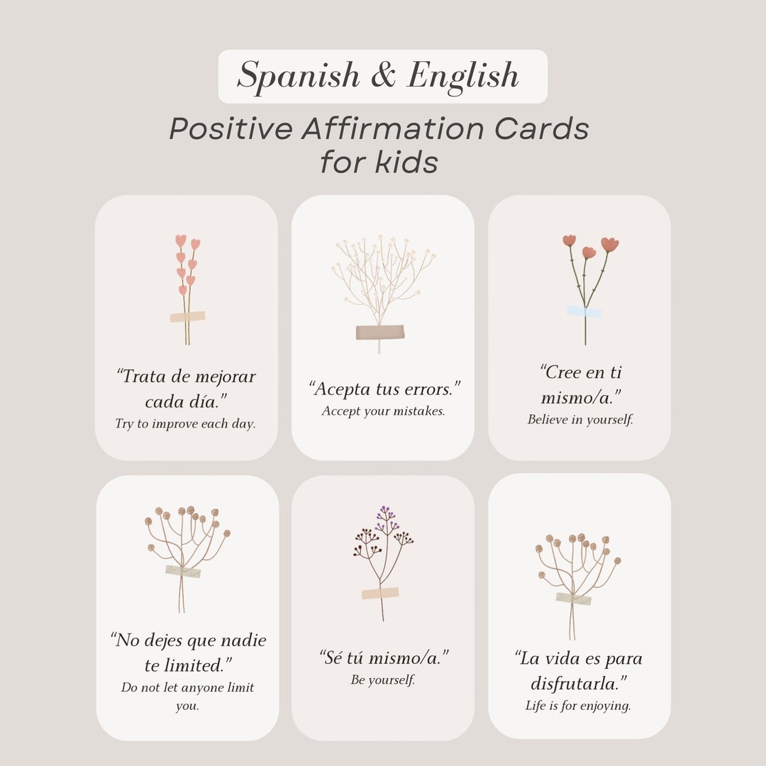 30 Spanish English Affirmation Cards for Children, Floral Kids ...