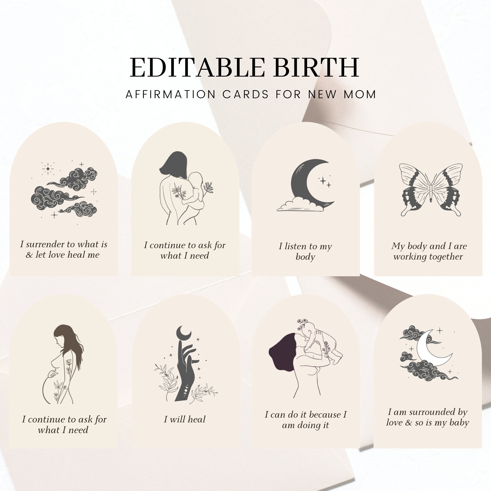 Editable Birth Affirmations Templates, Custom Birth Mantra Cards ...