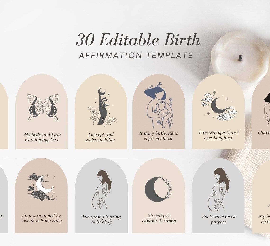 30 Editable Birth Affirmation Cards, Positive Affirmations for Labor ...