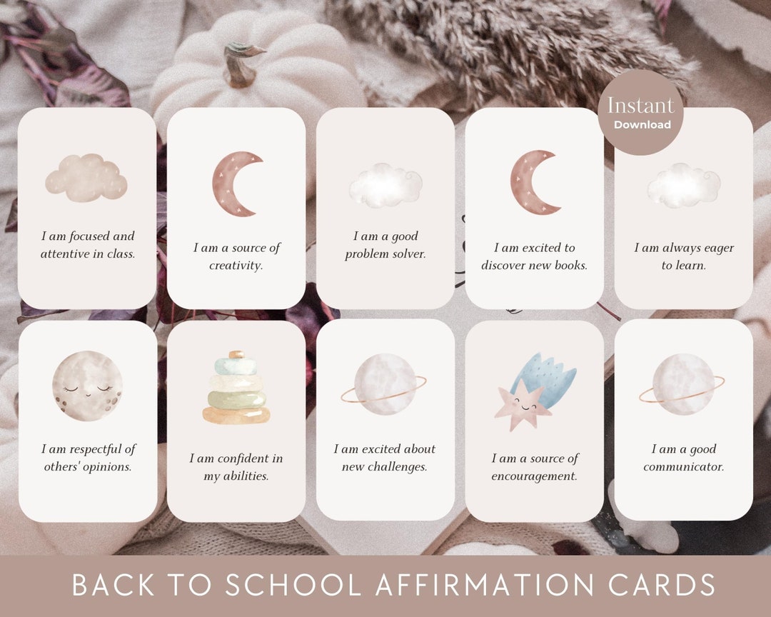 50 Back-to-school Daily Mantra Cards, Children's Positive Affirmation ...