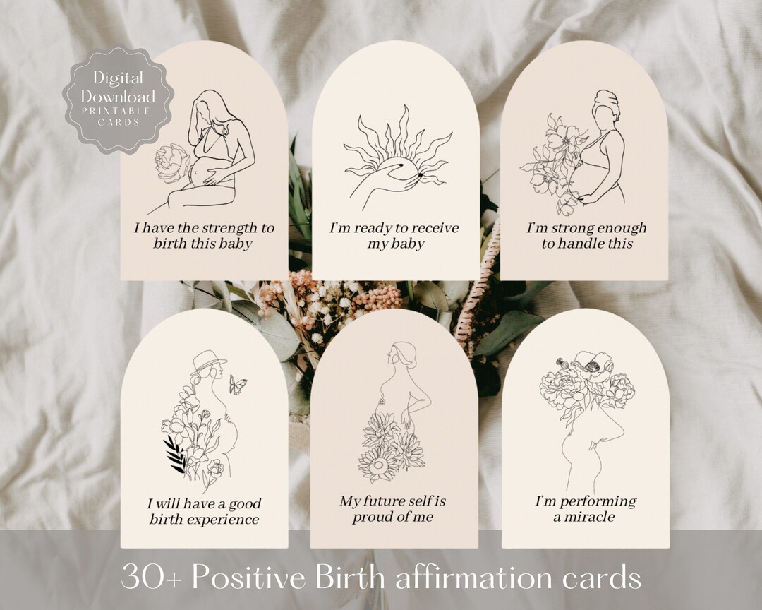 Set of 36 Positive Birth Affirmation Printable Cards | Positive Birth ...