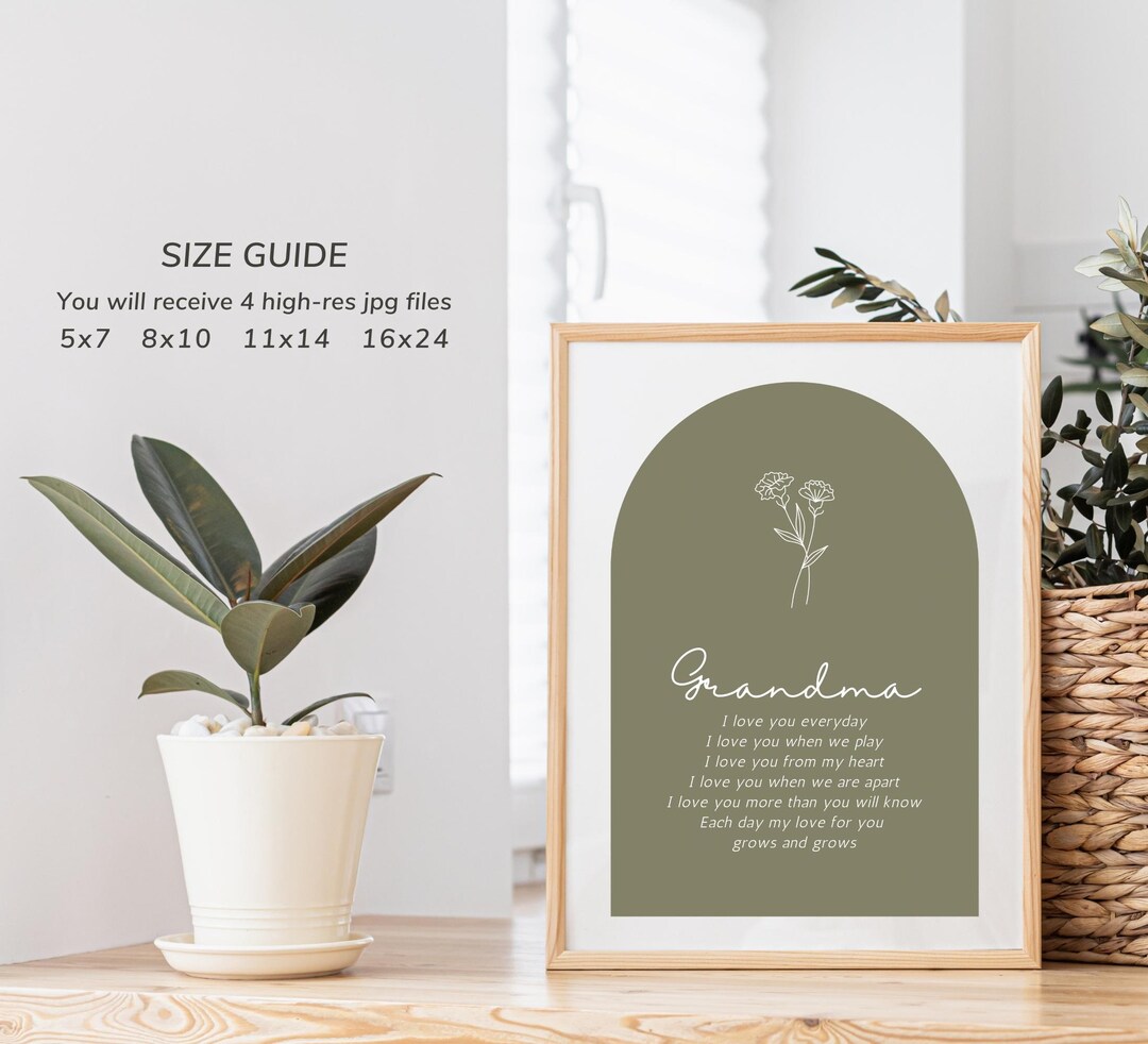 Grandma Saying Wall Decor, Digital Download Art, Minimal Floral Wall ...