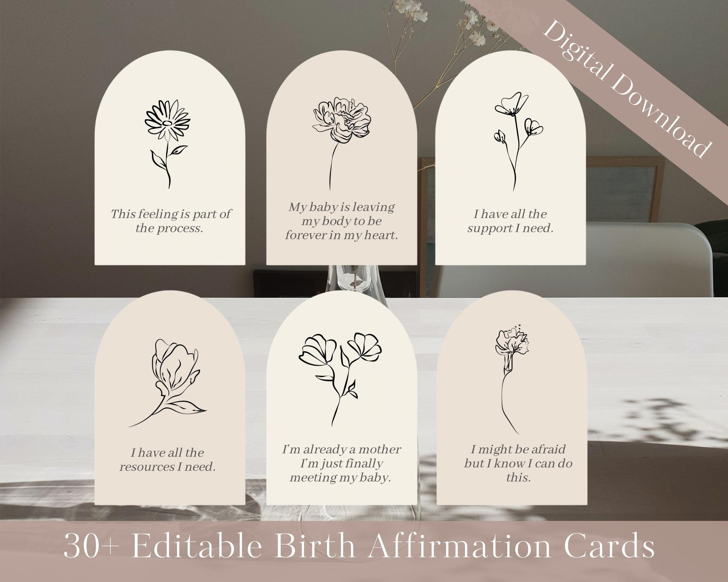30 Editable Childbirth Affirmation Card, Customizable Birth Mantras ...