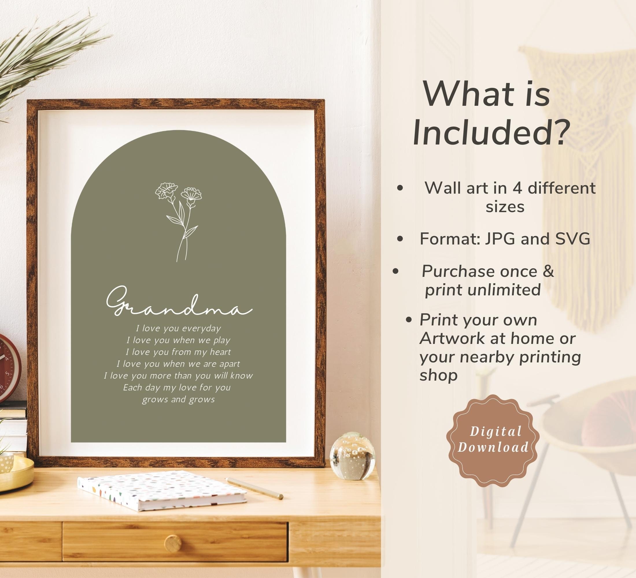 Grandma Saying Wall Decor, Digital Download Art, Minimal Floral Wall ...