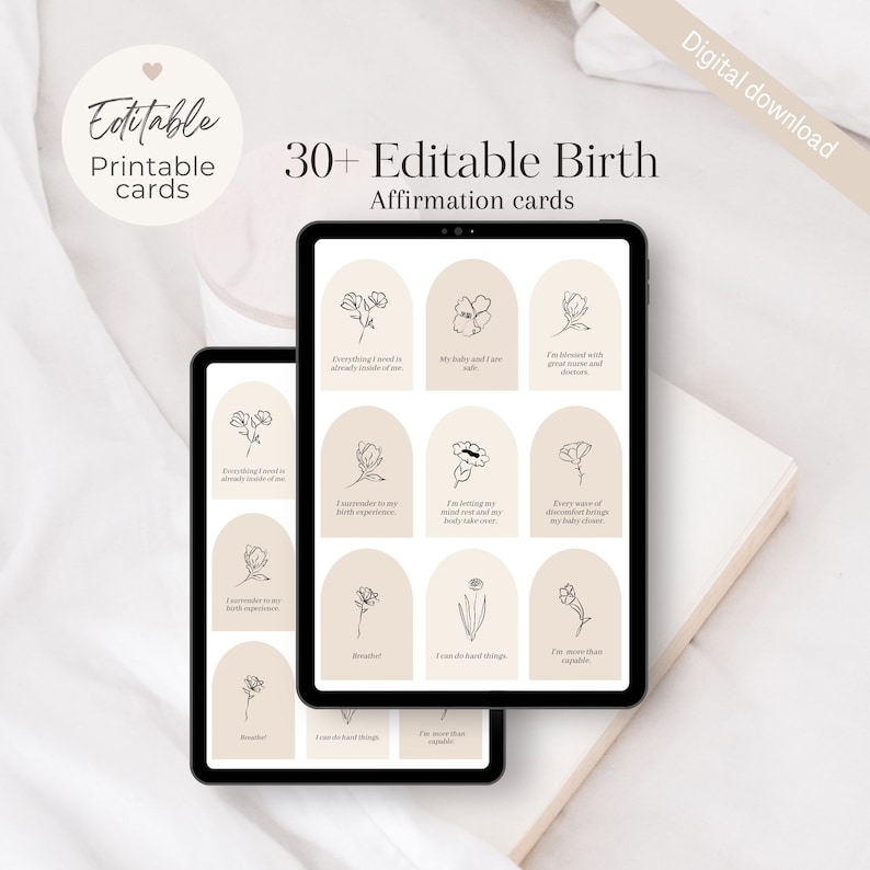 30+ Editable Pregnancy Affirmation Cards, Positive Birth Mantras, Labor ...