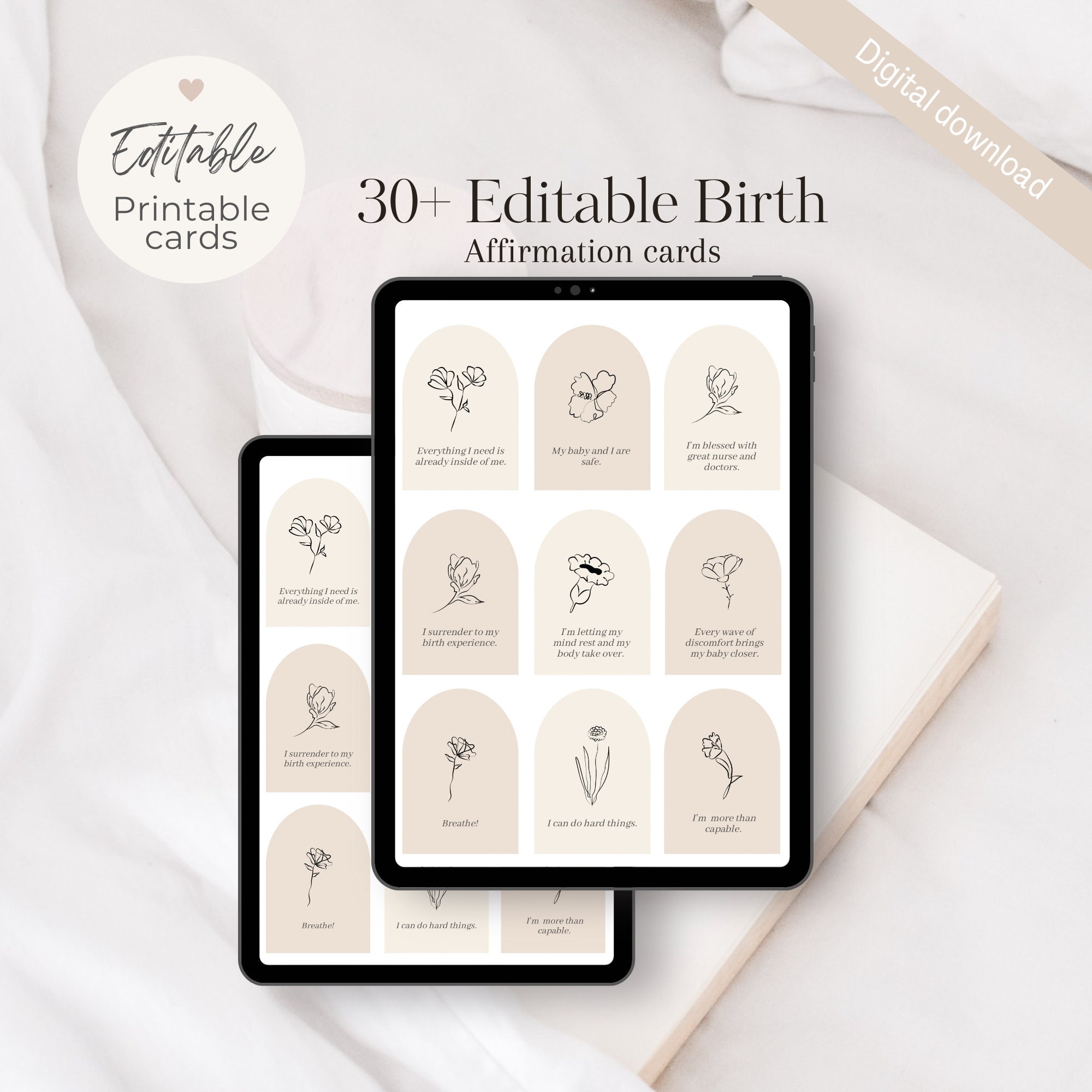 30 Editable Childbirth Affirmation Card, Customizable Birth Mantras, Personalized Labor ...