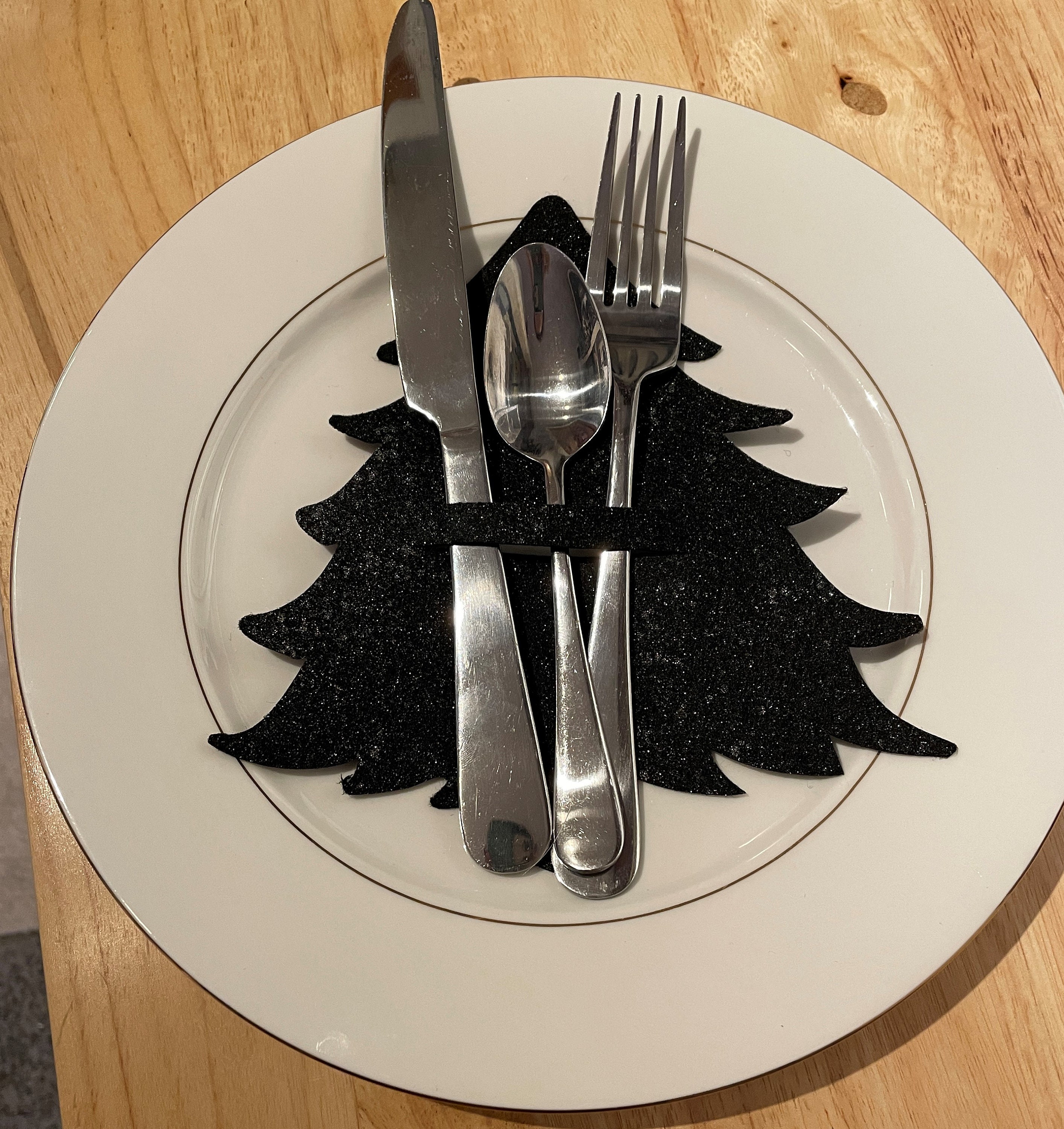 Set of 4, Pine Tree, Felt Cutlery Holder Pocket, Felt Decor, Felt ...