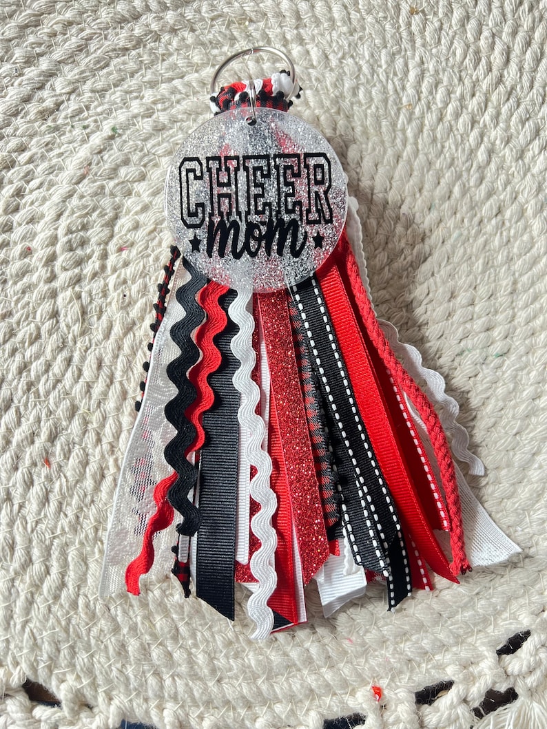 Cheer Mom Tag & Tassel Keychain Personalized Red Bogg Bag Charm Tassel ...