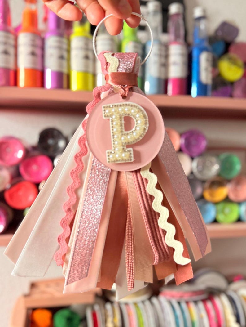 Personalized Ribbon Tassel Keychain | Custom Initial Bag Charm - Etsy