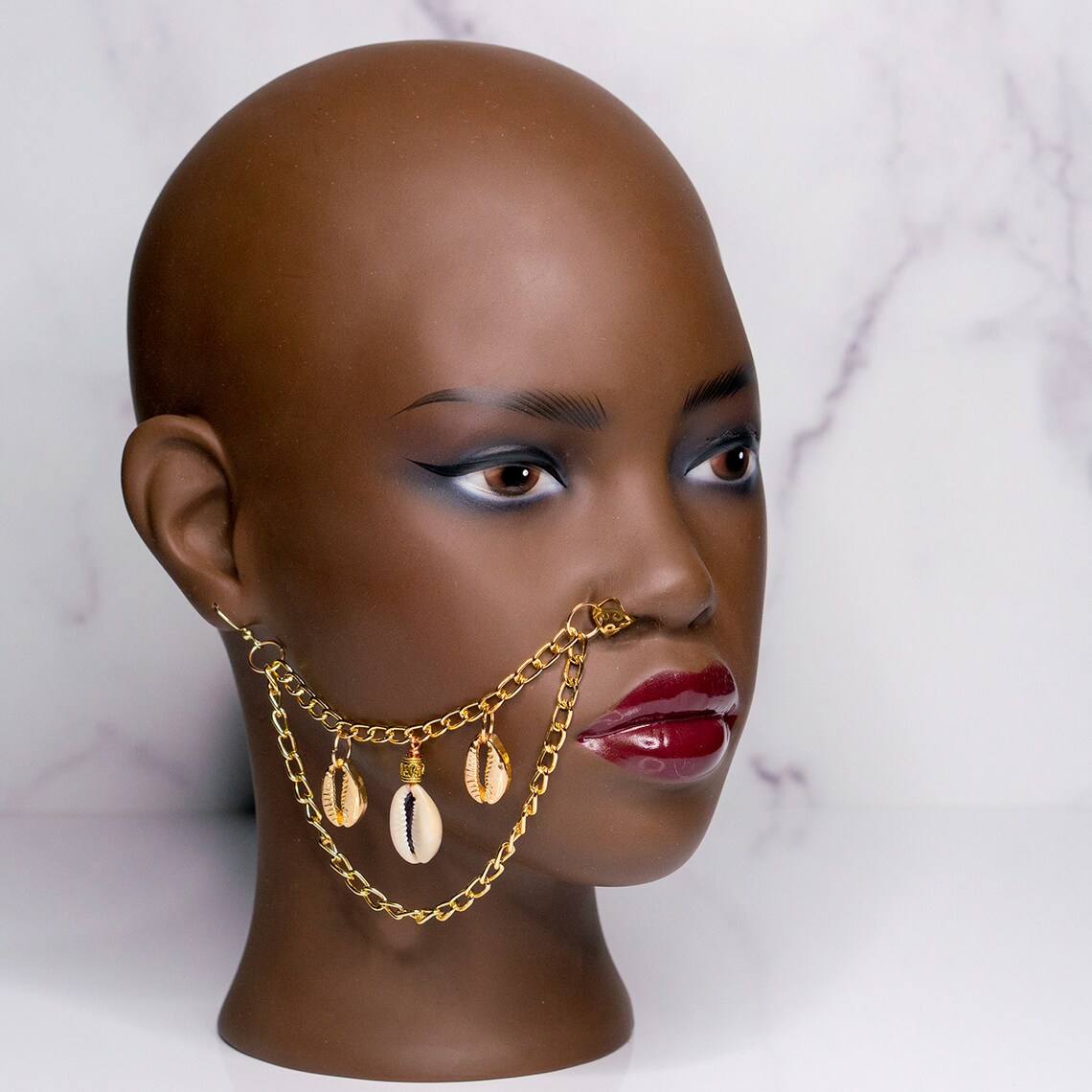 Cowrie Swing Nose Chain No Nose Piercing, Ear to Nose Chain - Etsy