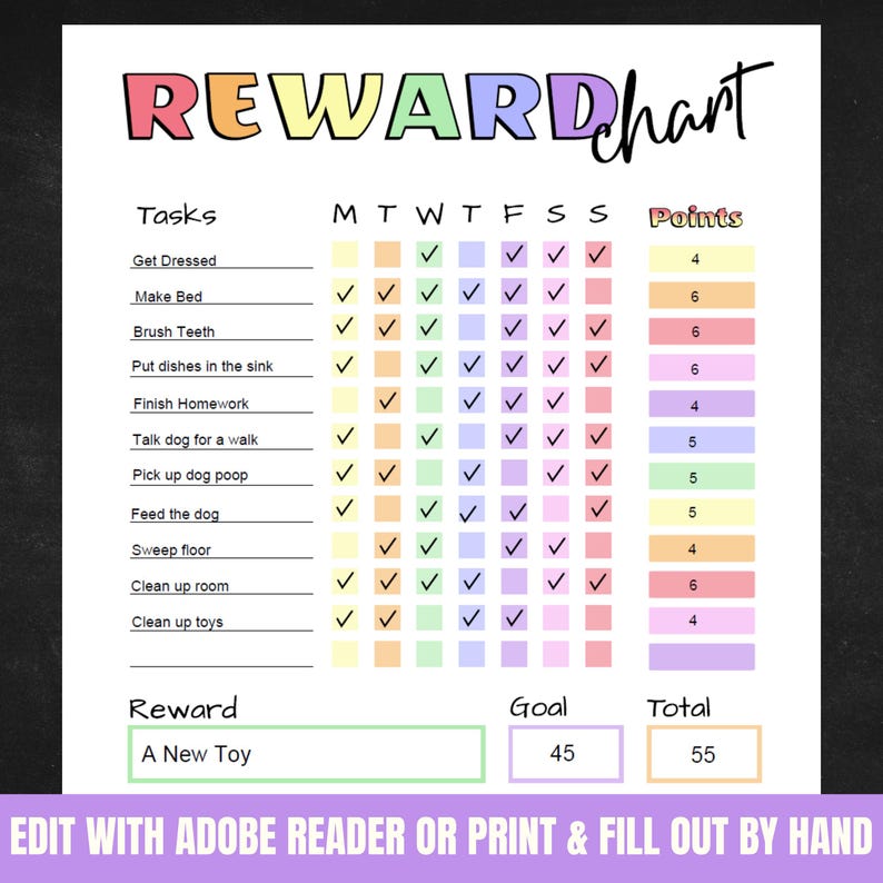 Printable Kids Reward Chart PDF Behavior Tracking Chart Preschool ...