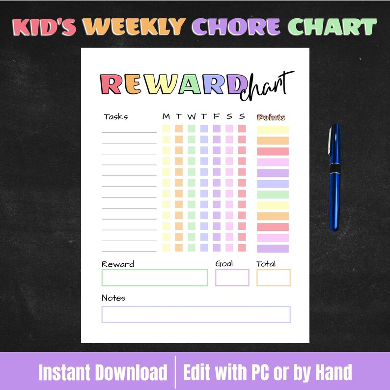 Printable Kids Reward Chart PDF Behavior Tracking Chart Preschool ...