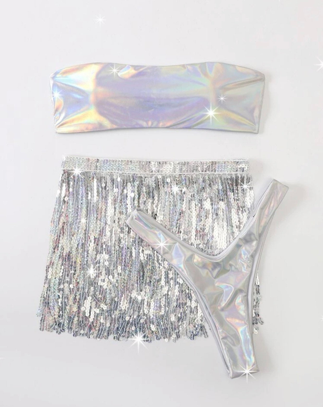3pc Holographic Bandeau and Sequin Fringe Skirt Rave Outfits - Etsy
